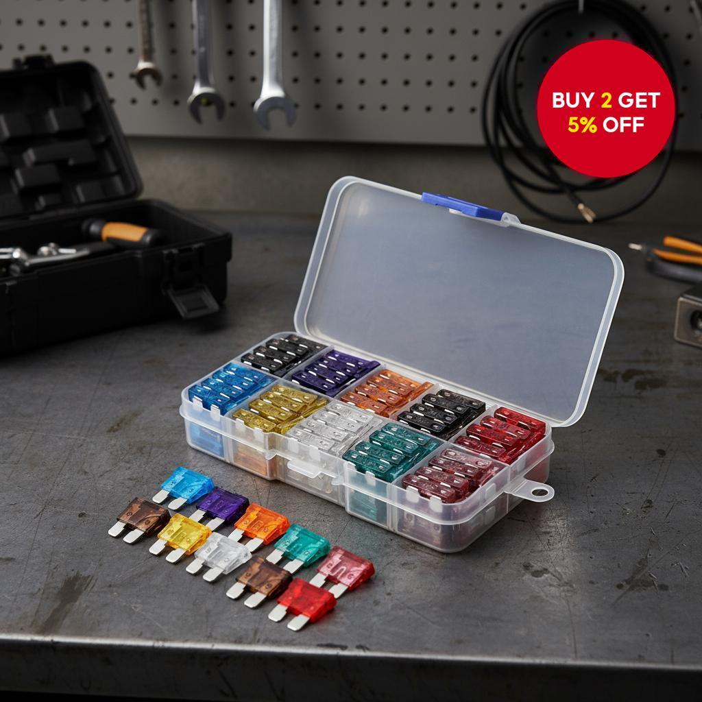 50-Piece Car Fuse Set - Standard Blade Style Auto Replacement Fuses (2A ...