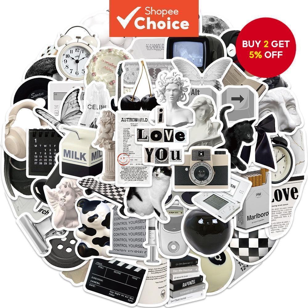 61-Piece Black & White Minimalist Graffiti Stickers - Decorate Luggage ...