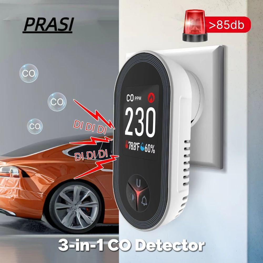 PRASI CO Detector, 3-in-1/4-in-1 Plug-in Gas Detector, with Temperature ...