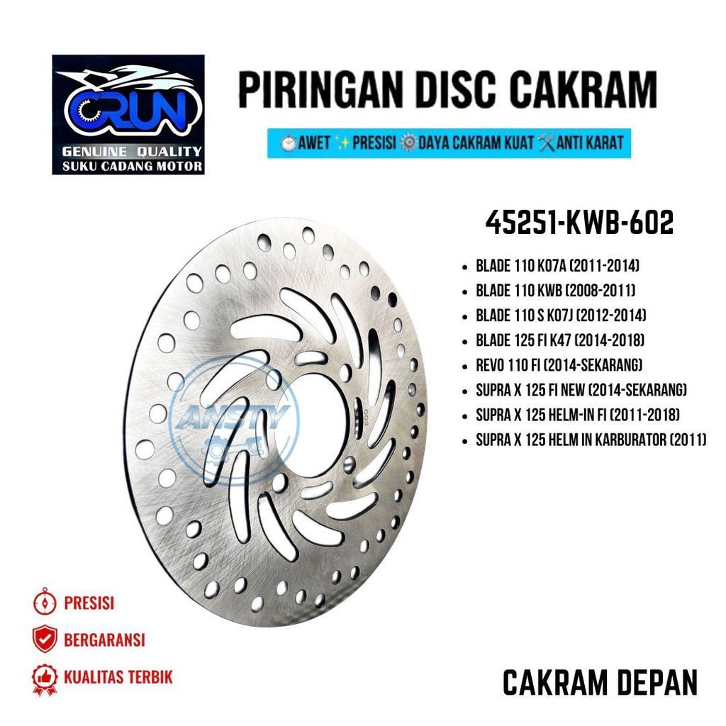 CRUN Front Disc Plate Honda KWB Blade 110 125 Supra X 125 FI Revo FI ...
