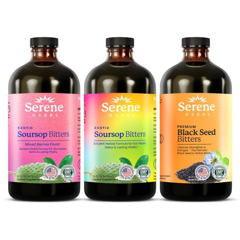 Serene Herbs Triple Power Bundle - Organic Soursop, Mixed Berry & Black ...