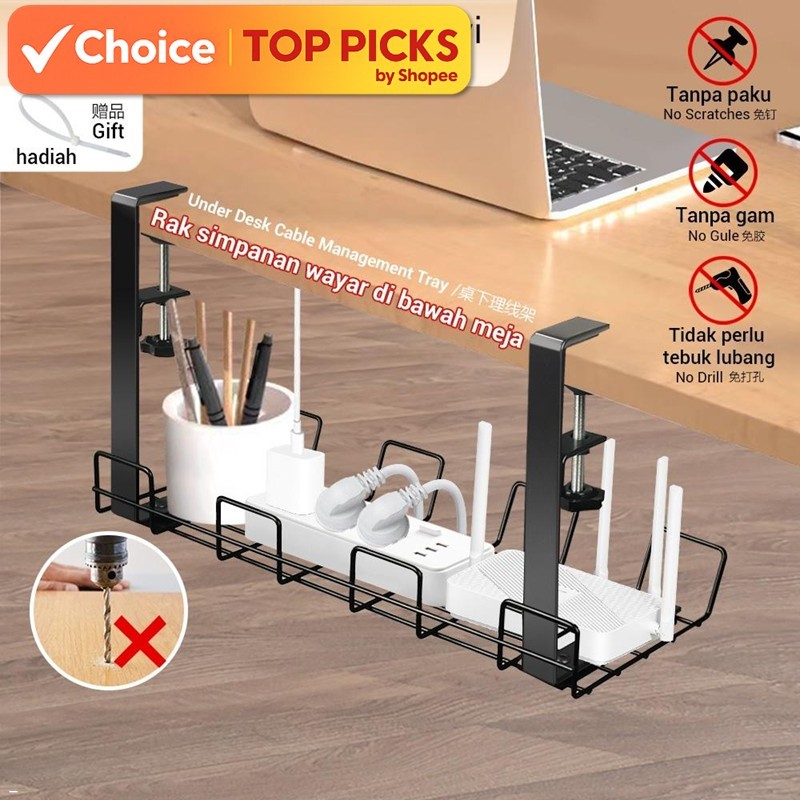 Under Desk Cable Wire Organizer Tray Rack Computer Cord Storage Socket ...