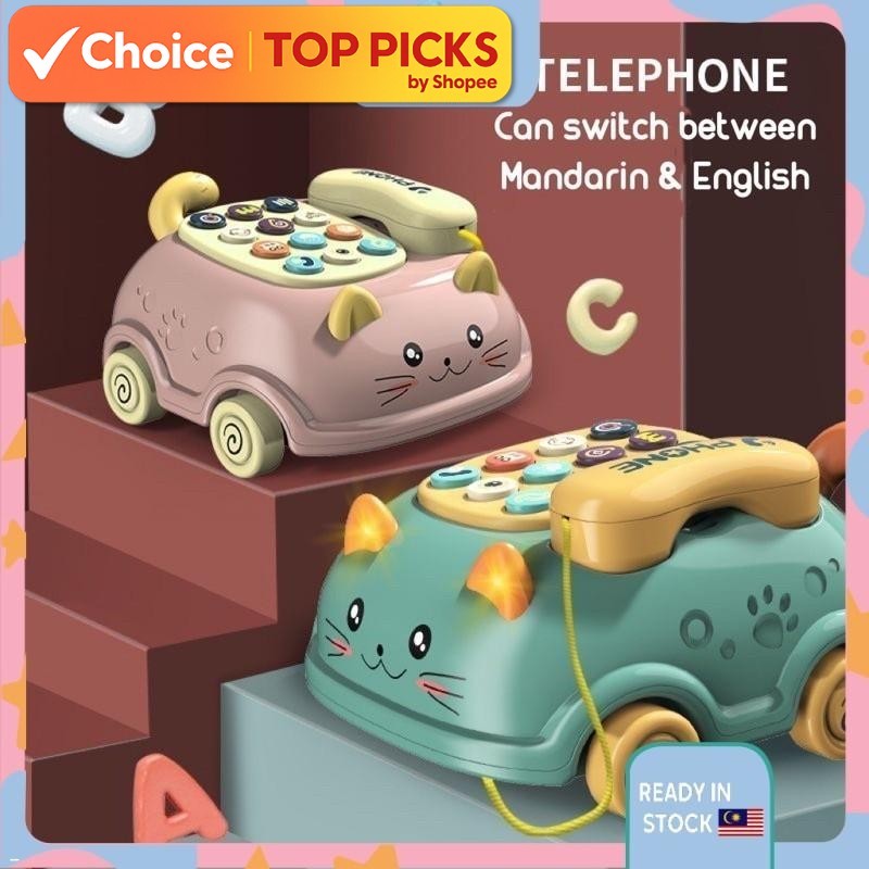 Cat Telephone Toy – Bilingual Early Learning Simulation Mobile Phone ...