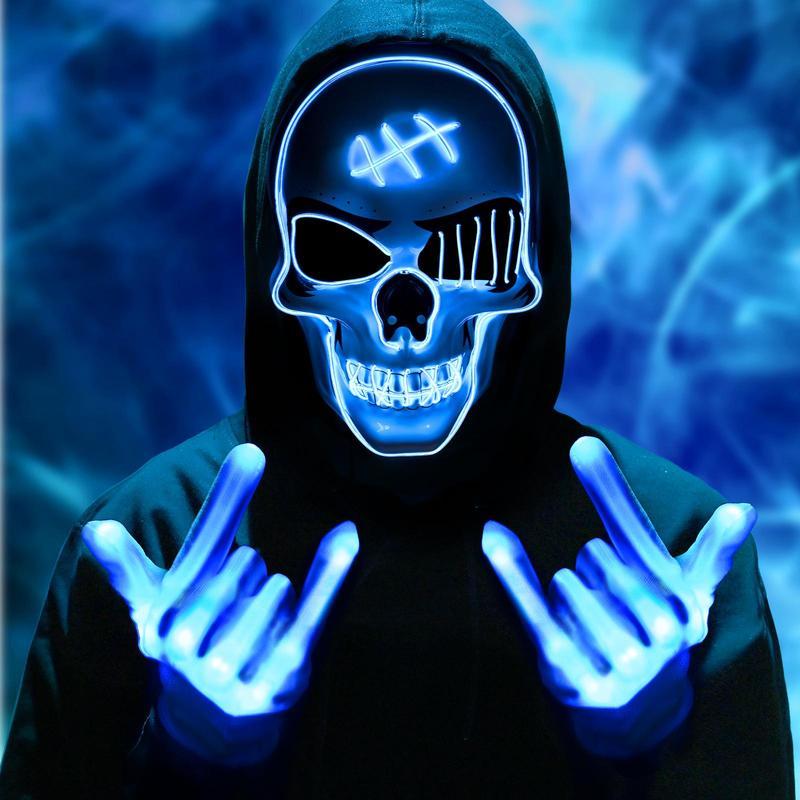 2025 New Halloween Mask Scary Skeleton Mask Purge Hacker Mask Glow in ...