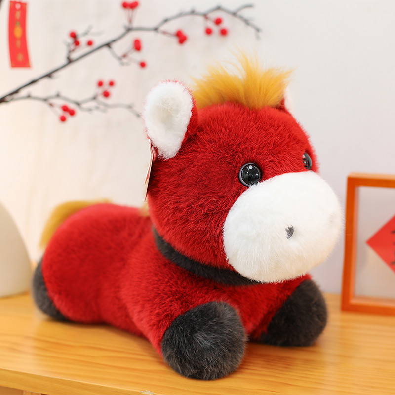 Cartoon Red Horse Plush Toy Cozy Stuffed Lying Prone Pony Doll 2026 ...
