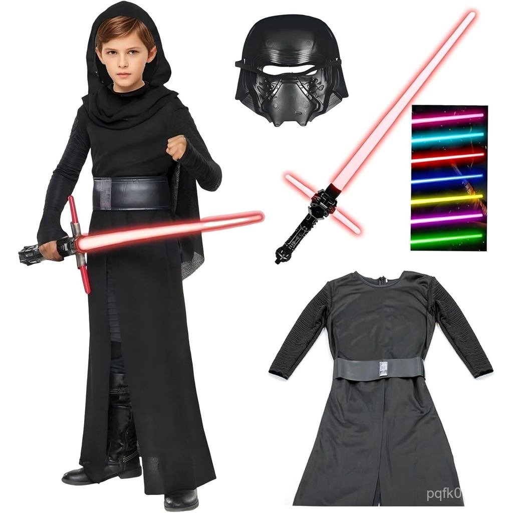 Scary Costume for Kids Boys Creepy Jumpsuit Mask Belt Cowl Black Series ...