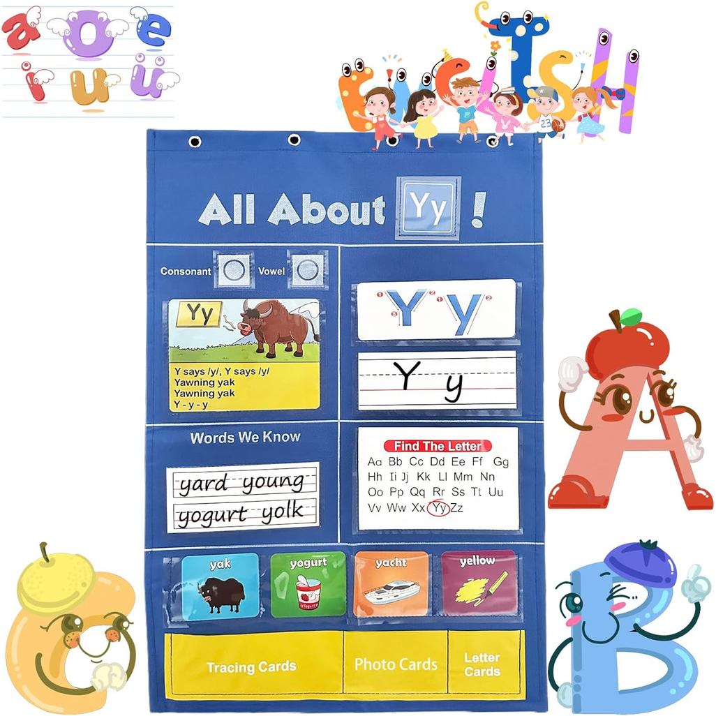 SDFGHJKL;Alphabet Learning Pocket Chart, ABC Flash Cards, Alphabet Wall ...