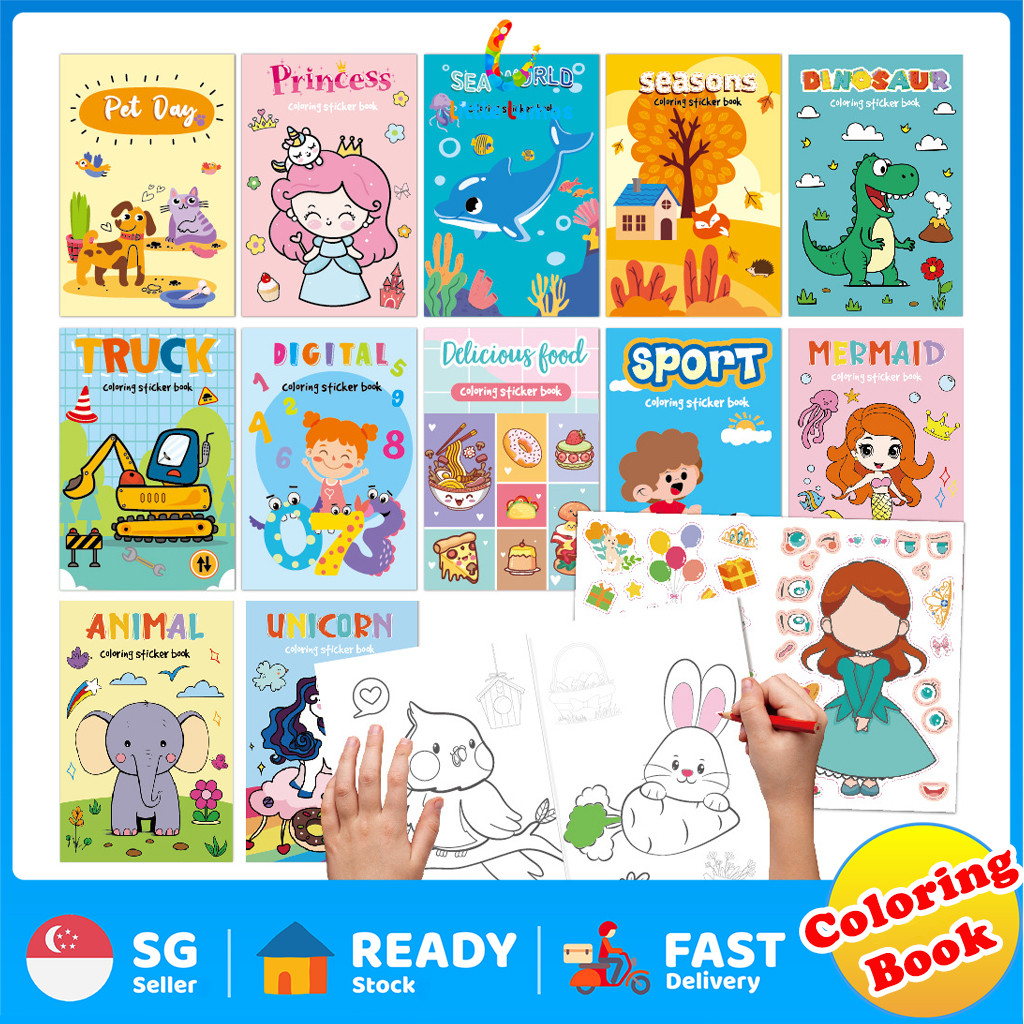 Coloring Sticker Book | Theme Color Booklet for Kids | Children Drawing ...