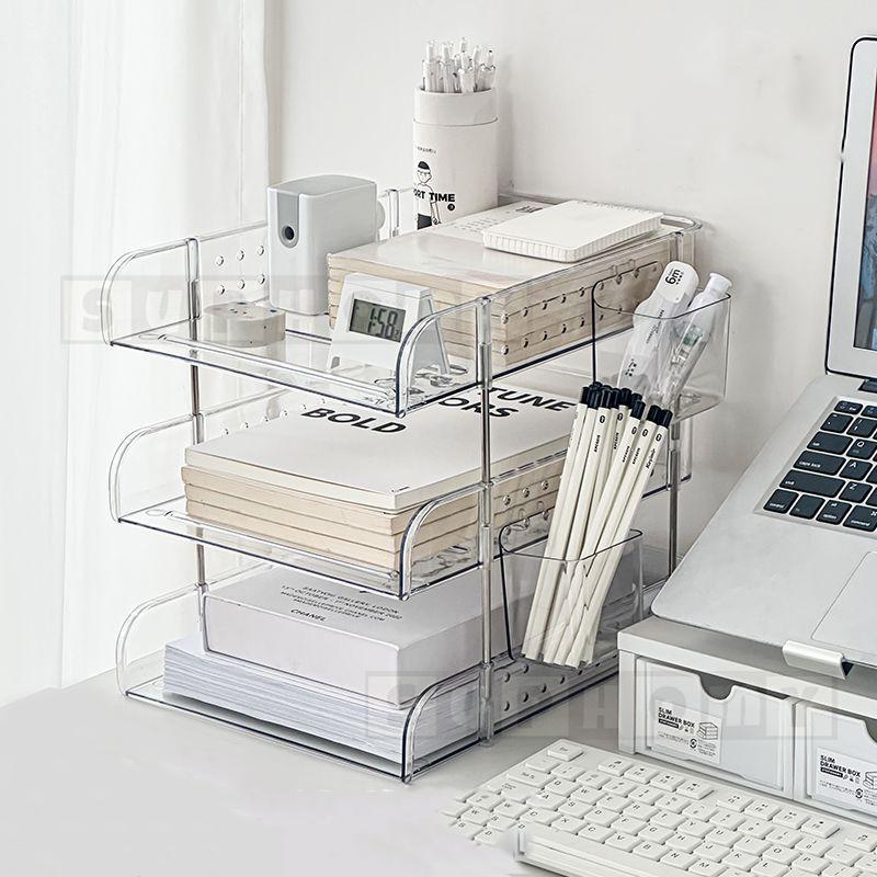 Multi-layer Storage Rack File Rack Desktop Organizer Bookshelf Pegboard ...