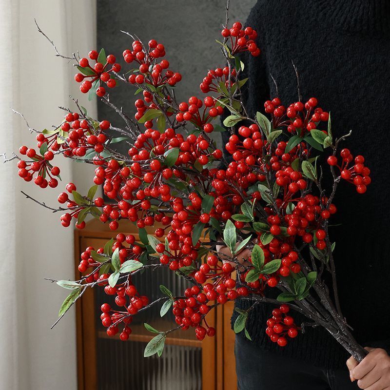 37/53/90CM Long Artificial Red Berries Flower Bunch Chinese New Year ...