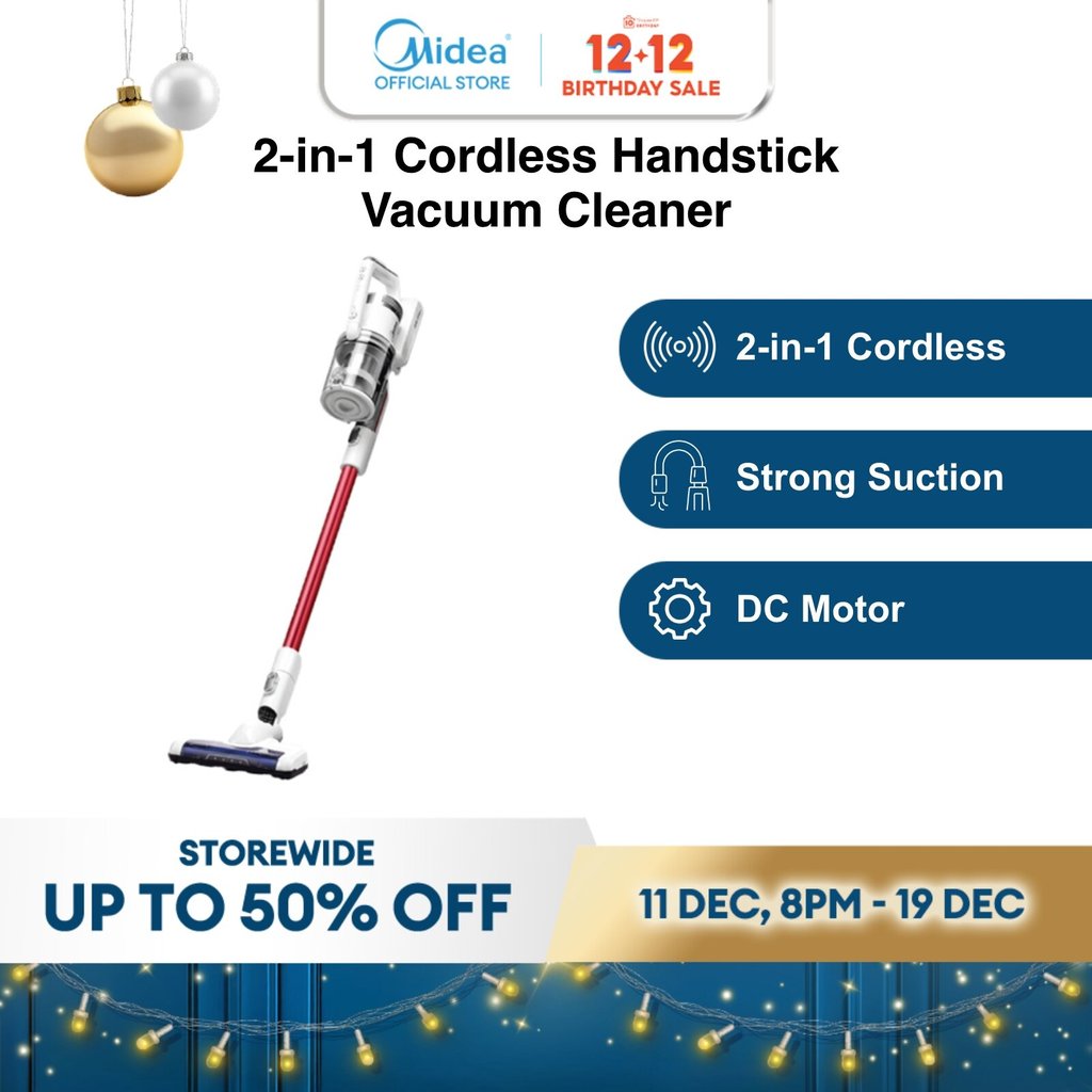 Midea 20,000Pa MVC-V18P Red/White 2-in-1 Cordless Vacuum Cleaner ...