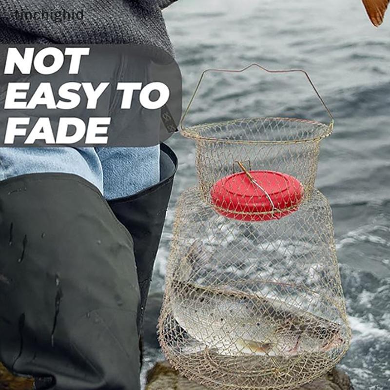 tinchighid Floatable Galvanized Steel Wire Fish Basket, Collapsible ...