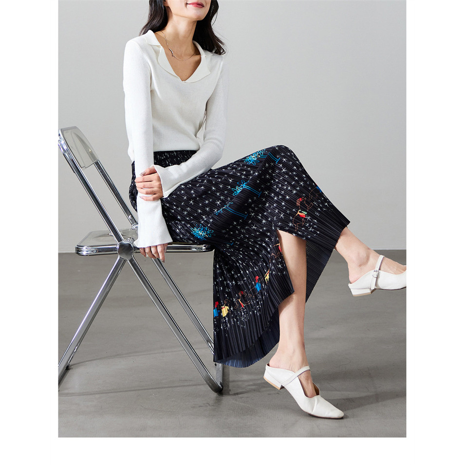 Miyake 2026 Spring New Style Starry Sky Print Pleated Skirt Women ...