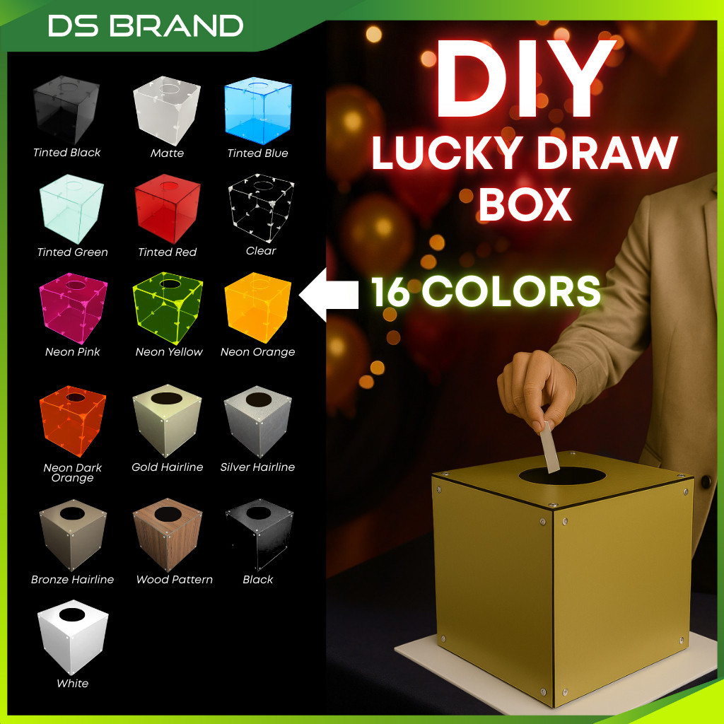 Premium DIY Lucky Draw Box Acrylic / Sandwich Plate 16 Warna Kotak ...