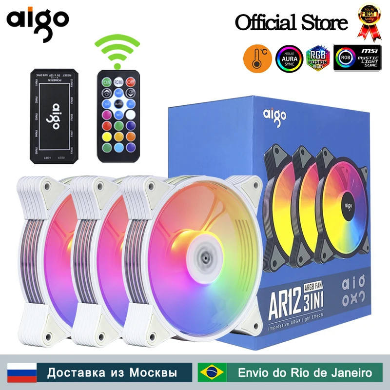 Aigo AR12 white 120mm PC Computer Case Fan Cooling Cooler 6PIN ...