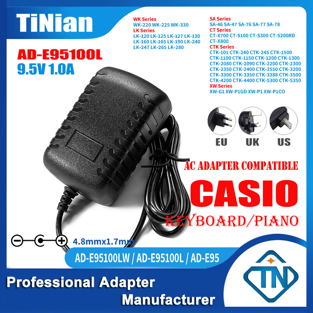 9.5V 1A AD-E95100L AC/DC Adapter for CASIO CTK-1100 CTK-1150 CTK-1200 ...