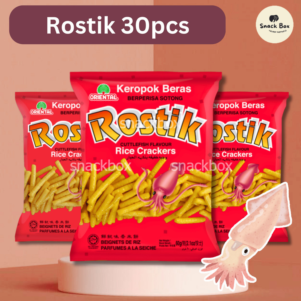 Rostik CuttleFish Flavour Rice Crackers 30pcs Halal (SMALL) | Shopee ...