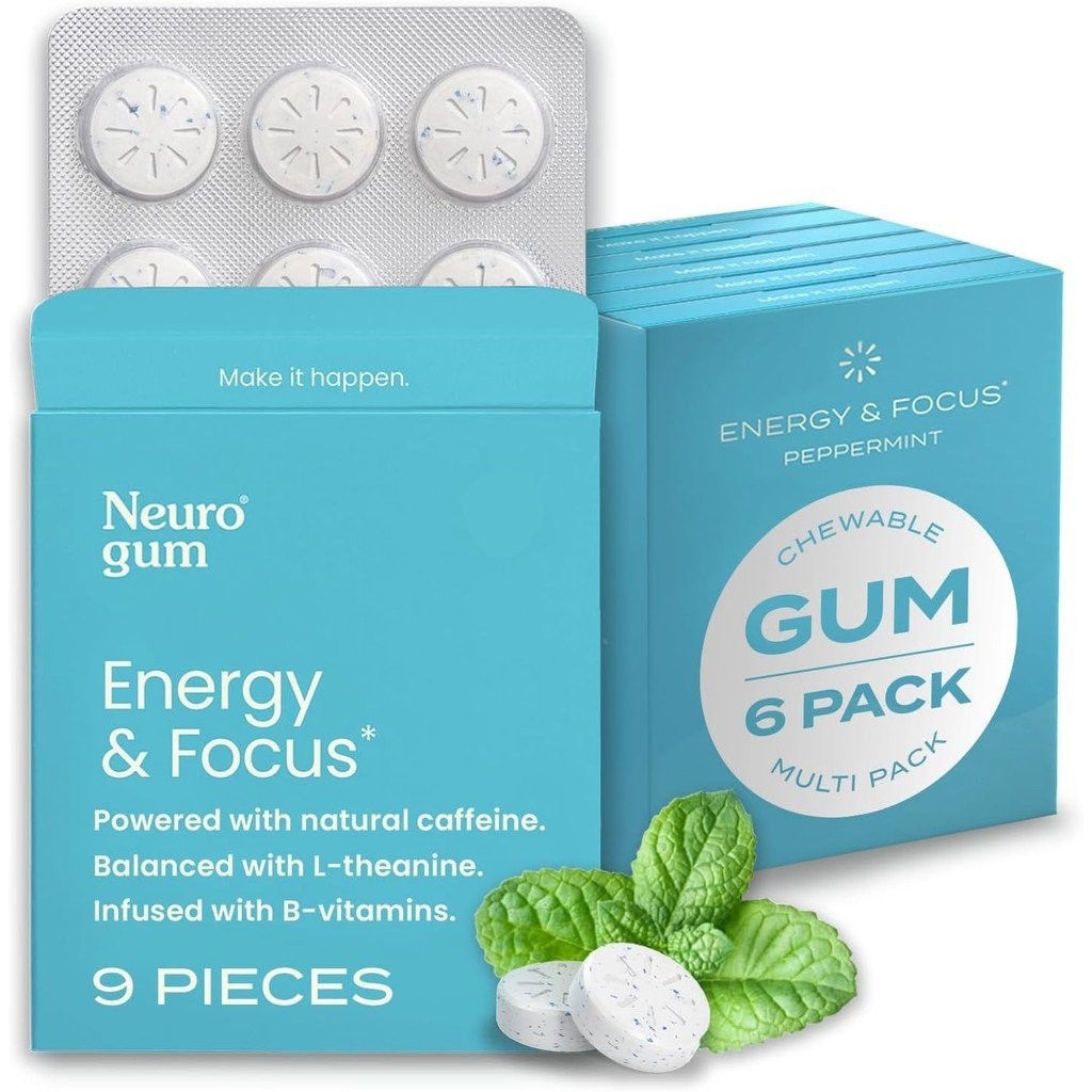 NeuroGum Energy & Focus Gum (Peppermint, 54 Pieces) | 40mg Natural ...