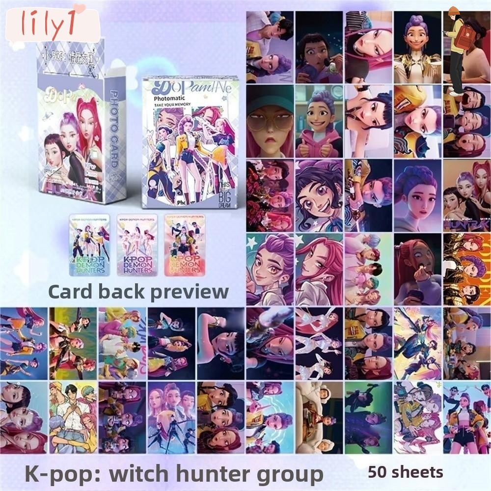LILY 50PCS Demon Hunters Laser Card, Lomo Style Peripheral Photos Kpop Demon Hunters Photocards ...