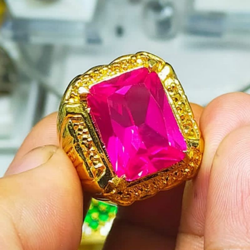 MERAH SIAM ROSE RED GEM MEN'S RING WITH SQUARE CUTTING SUPER LUXURIOUS ...