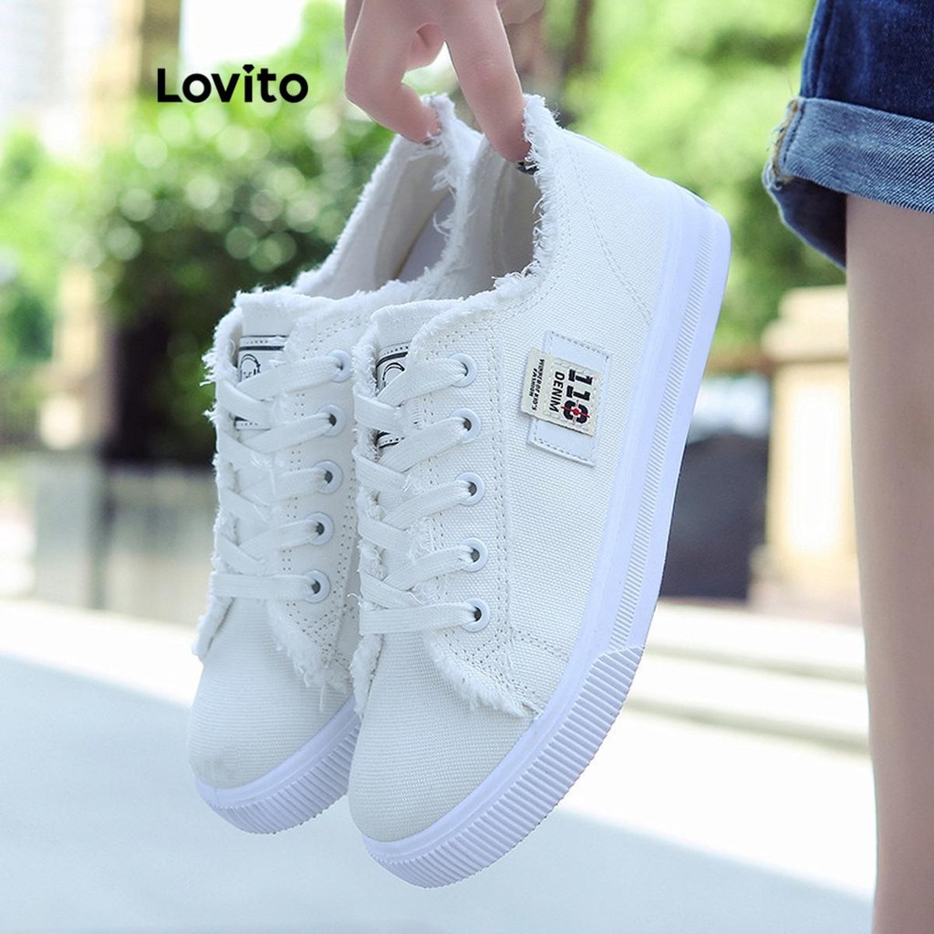 Lovito Casual Plain One Kick Korean Style Classic And Versatile Canvas ...