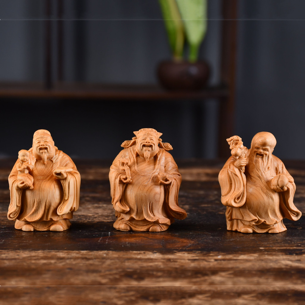 ️ Yabo Fu Lu Shou Samsung Home Office Decoration Solid Wood Carving ...