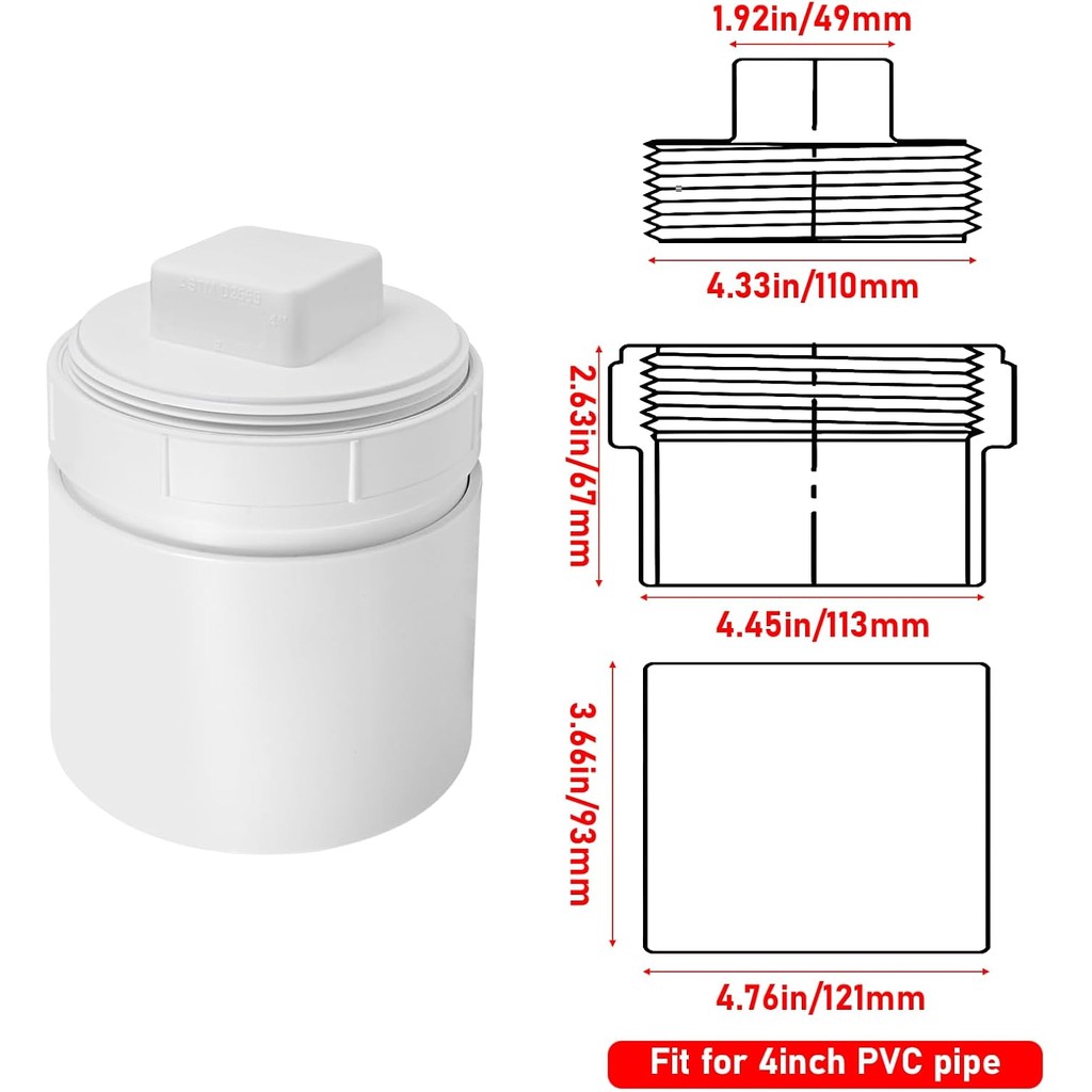 4" PVC Sewer Cleanout Adapter with Plug Pipe Fitting, PVC DWV Flush ...
