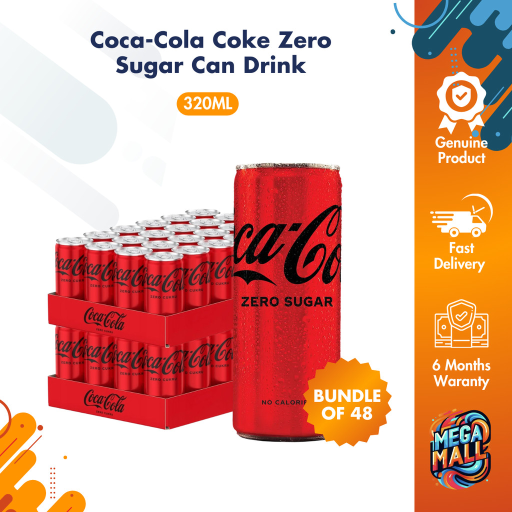 [Bundle of 48] Coca-Cola Coke Zero Sugar Can Drink 320ml – No Calories ...