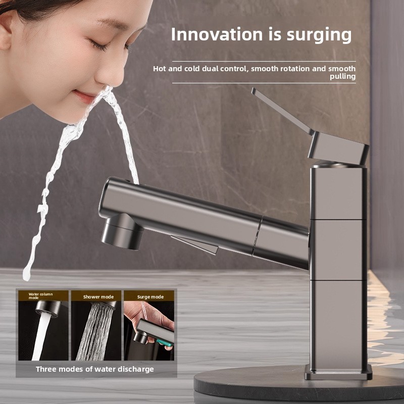 Fine Copper Basin Pull-out Faucet Bathroom Washbasin Cabinet Hot and ...