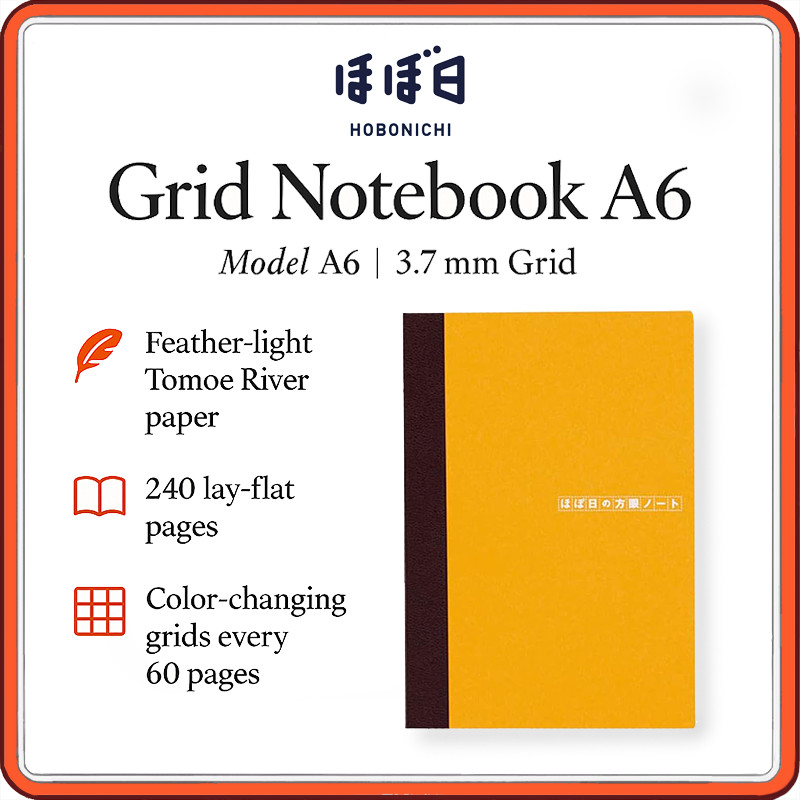 Hobonichi Grid Notebook – A6, 240-Page 3.7 mm Tomoe River Graph Paper ...
