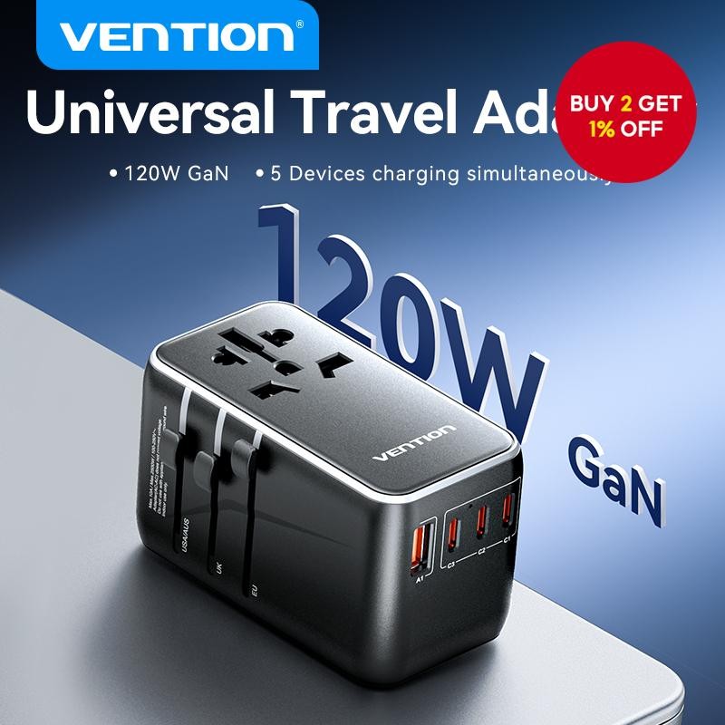 Vention 65w Gan Travel Adapter, Universal Ac + Usb 2-in-1 Fast Charger ...