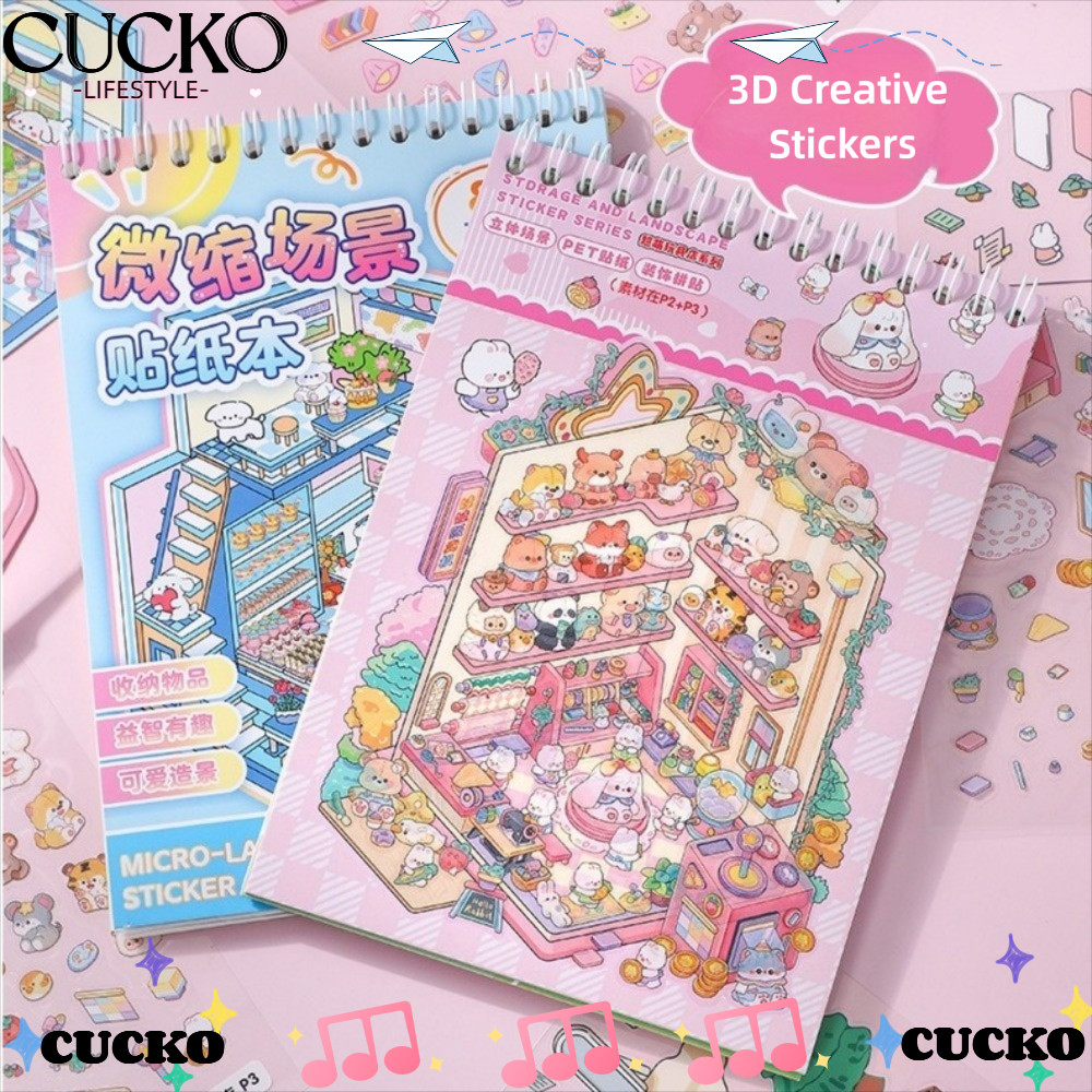 BACKSTR Landscape Sticker Book, Cartoon PET Cabin Scene Pocket Sticker ...