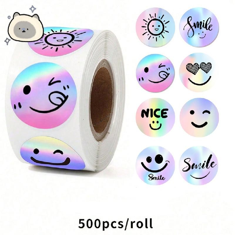 Holographic Stickers Roll 500 Sheets Faces Thank You Labels for Gift ...