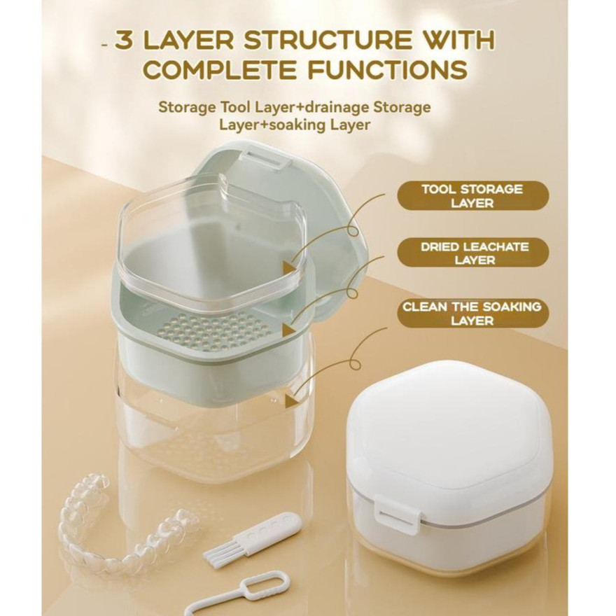 3-Layer Orthodontic Box - Aligner, Retainer Storage Case, Portable Soak ...