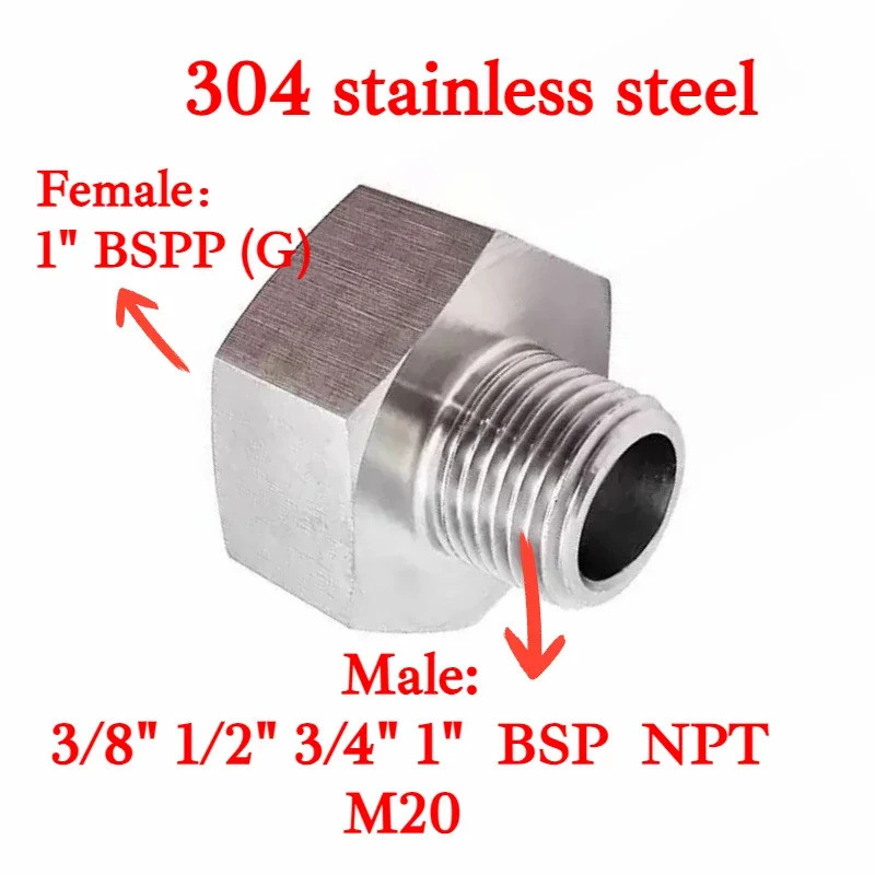 G1" BSPP Female to BSP/NPT Male Reducer Bushing 304 Stainless High ...