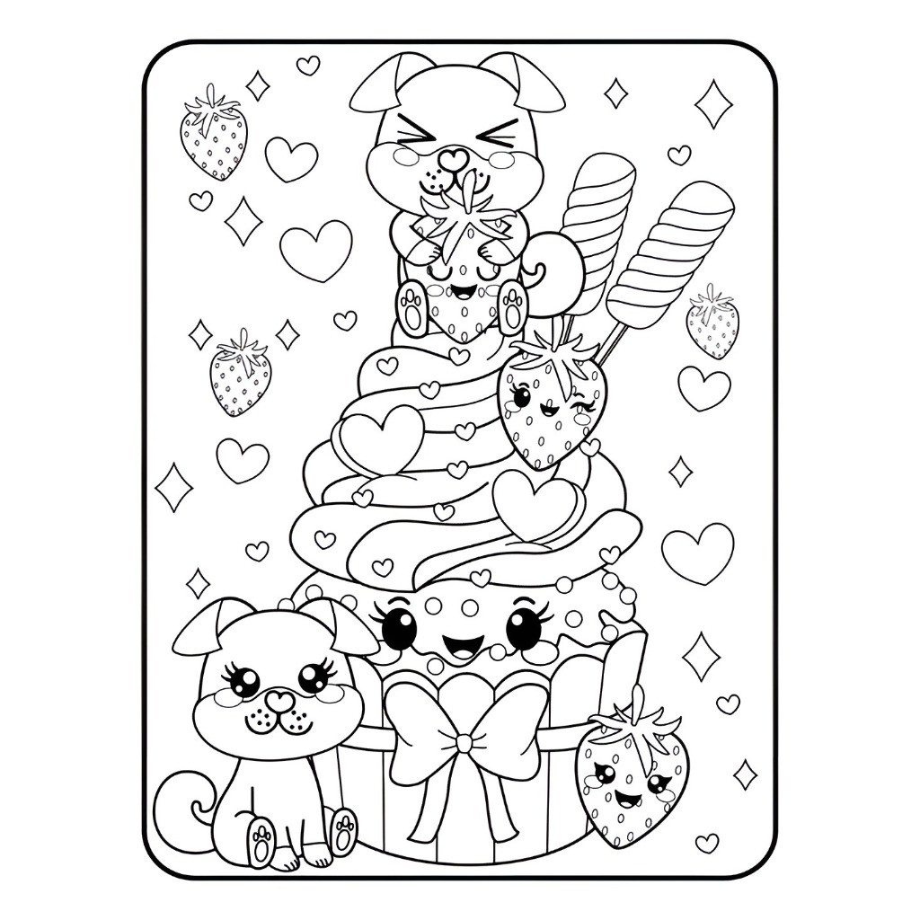 Combo Set of 50 Cute Animal Ice Cream Coloring Pages for Children with ...