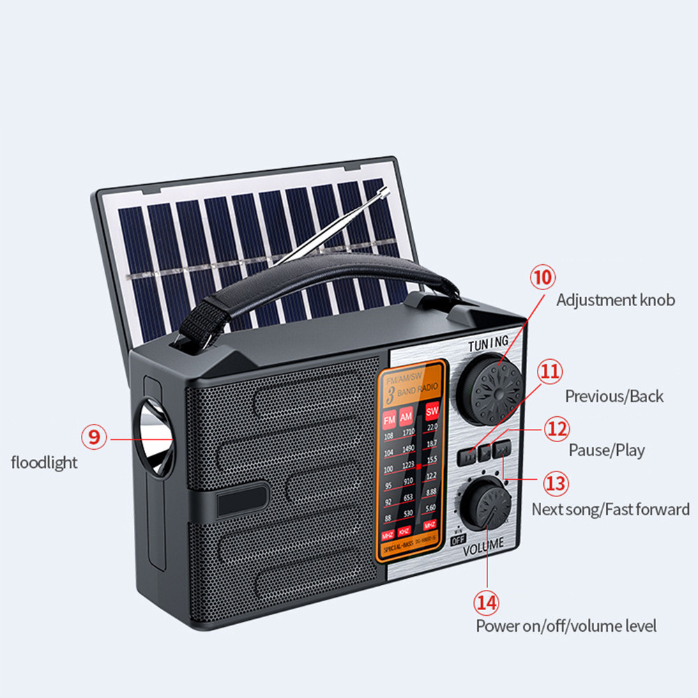 Solar Radio with Flashlight & BT Speaker Portable AM FM SW Radio ...