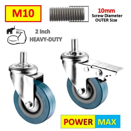 Heavy Duty 2 Inch M10 Screw Thread Grey Rubber Wheel M10 Stem 10mm ...