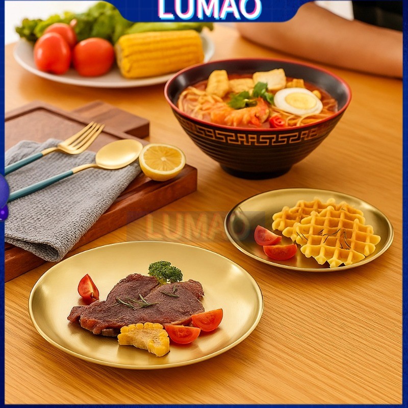 Korean Style Golden Stainless Steel Plate – Pinggan Hidang untuk Steak ...