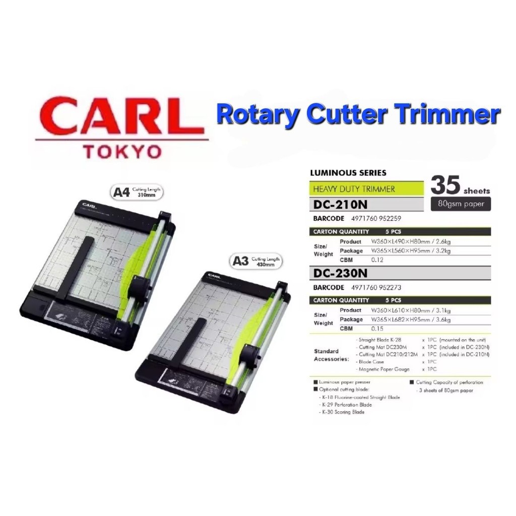 Carl Rotary Paper Cutter Trimmer Heavy Duty 35sheets A4 DC-210N / A3 DC ...