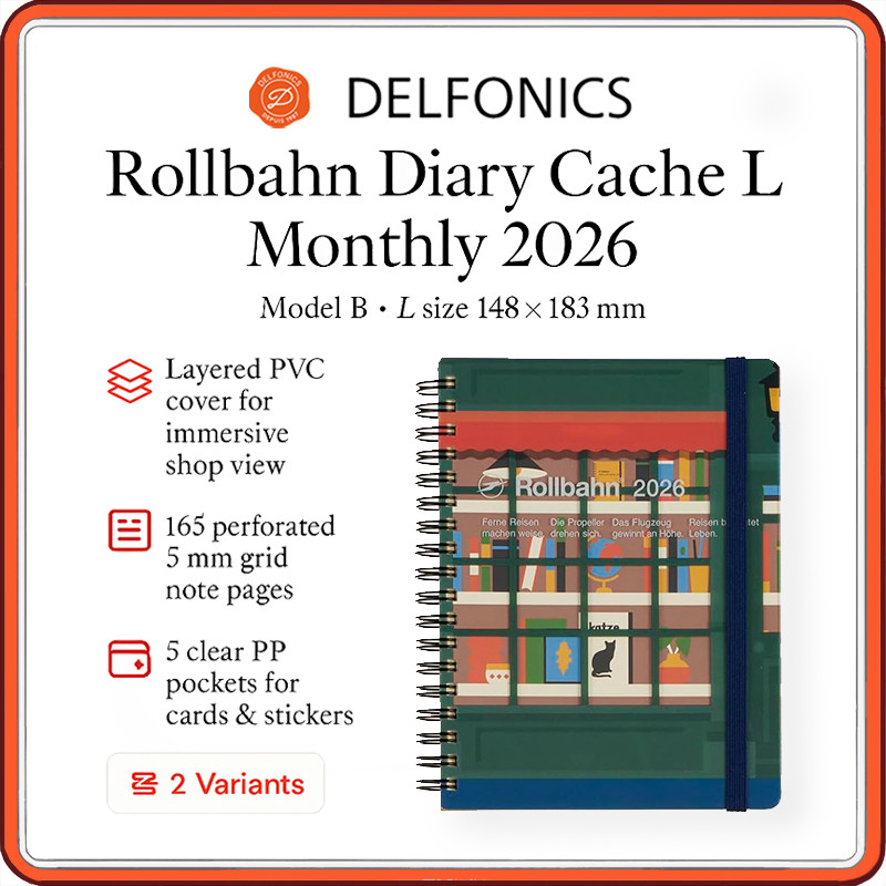 Delfonics Rollbahn Diary Cache L Monthly 2026 Planner Notebook - Bookstore & Cake Shop Designs ...