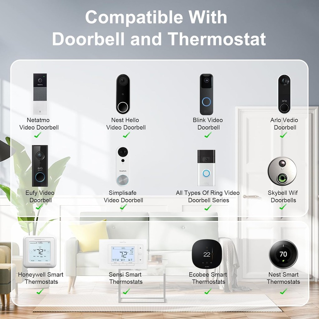 C Wire Adapter for Smart Thermostat, 24V Transformer Power Supply for ...