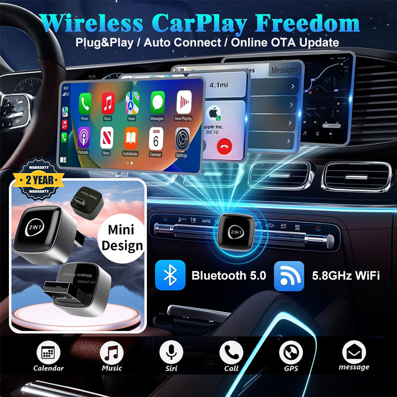 2025 new AI M5 carplay wireless adapter MINI 2 in 1 Wired To Wireless ...