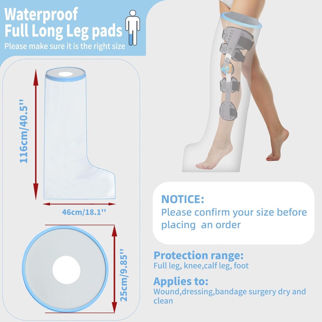 Adult Leg Cast Protector for Shower, KT2105-EL Waterproof Leg Cast ...