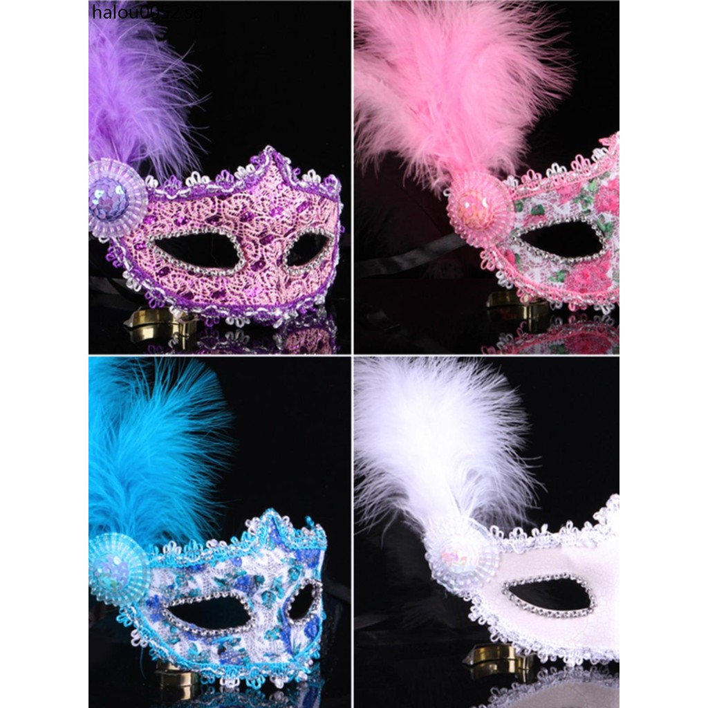 Halloween Venice Feather Lace Mask Masquerade Party Props Half Face ...