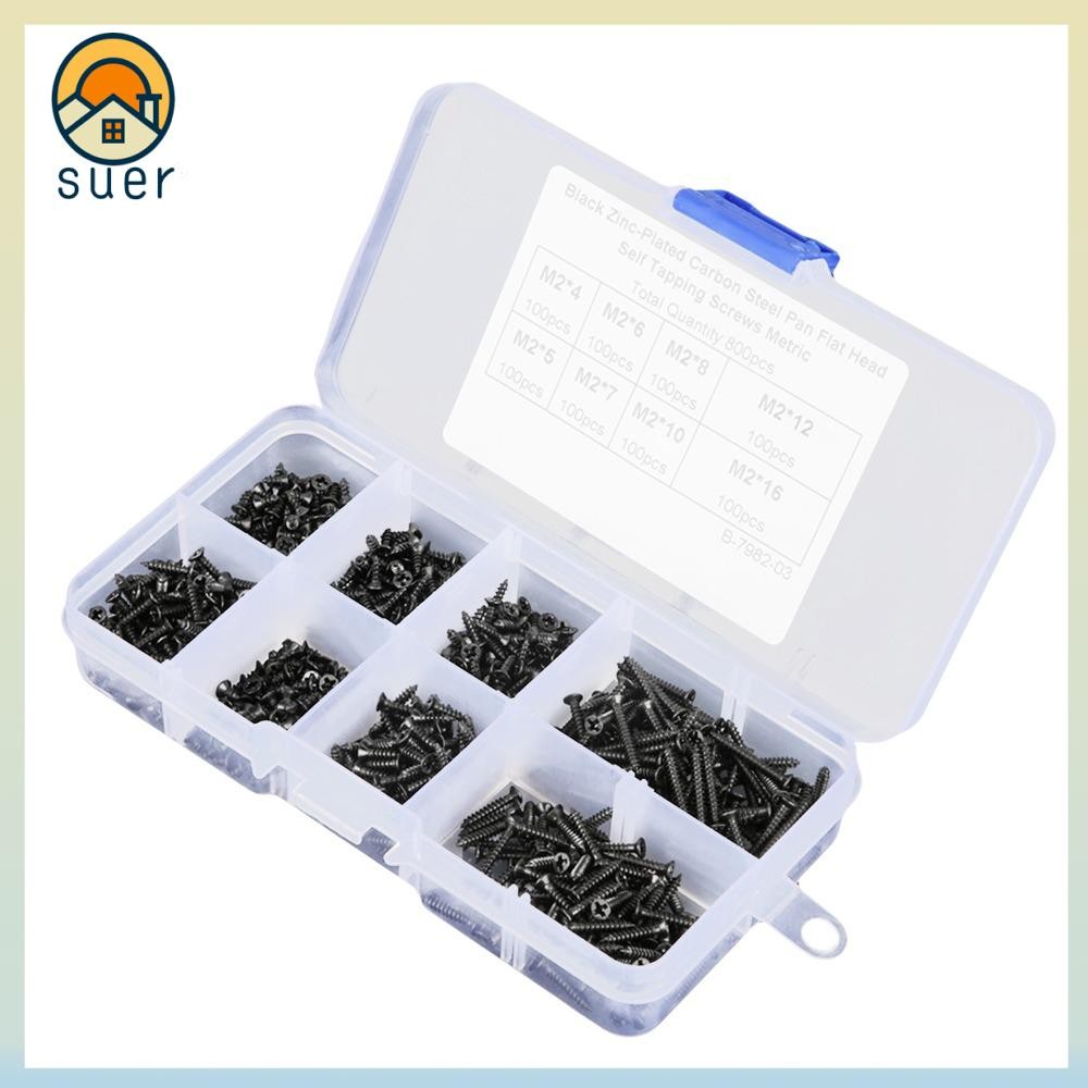 SUERHD 800pcs Cross Screws, Black Carbon Steel Cross Head Self Tapping ...