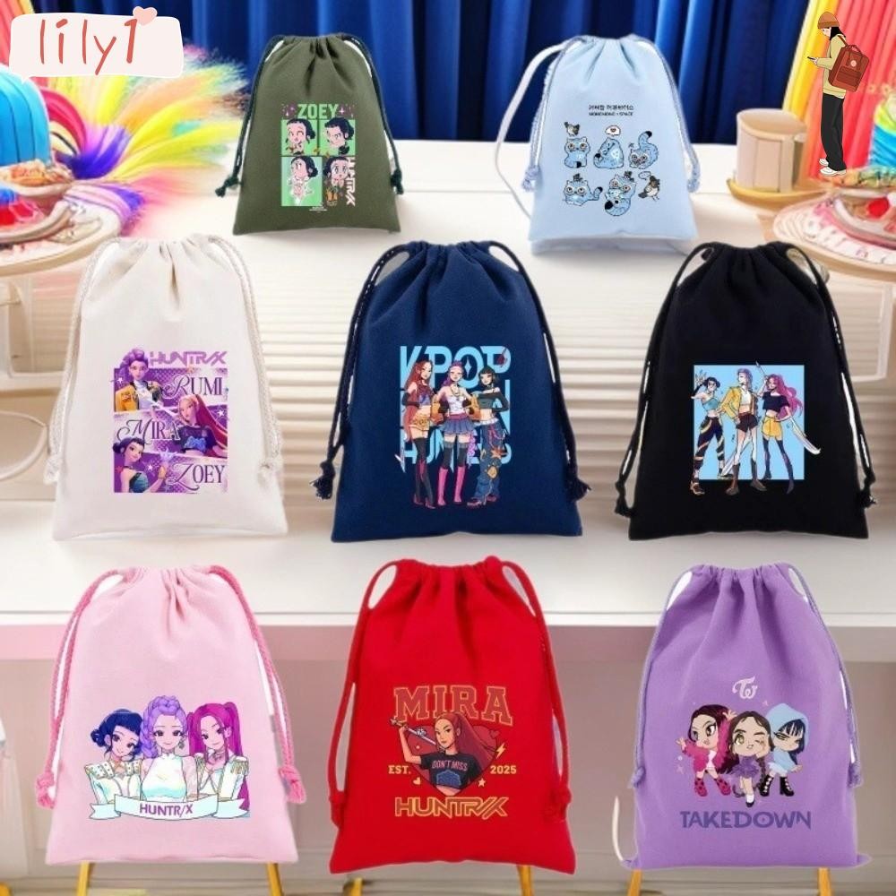 LILY Storage Bag, Cartoon Print Cotton Material Drawstring Bag, Witch ...