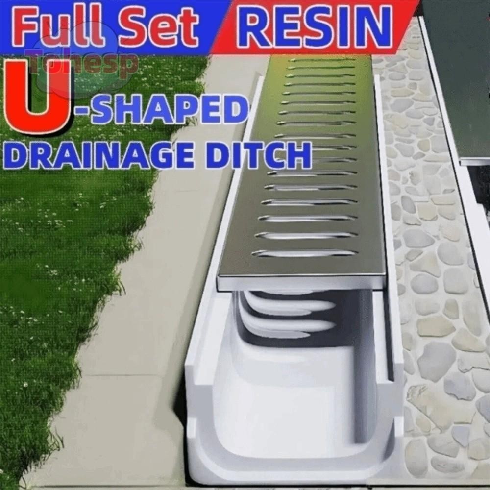 TOHESP Drainage Gutter, U-shaped Groove Resin Finished Drainage Ditch ...