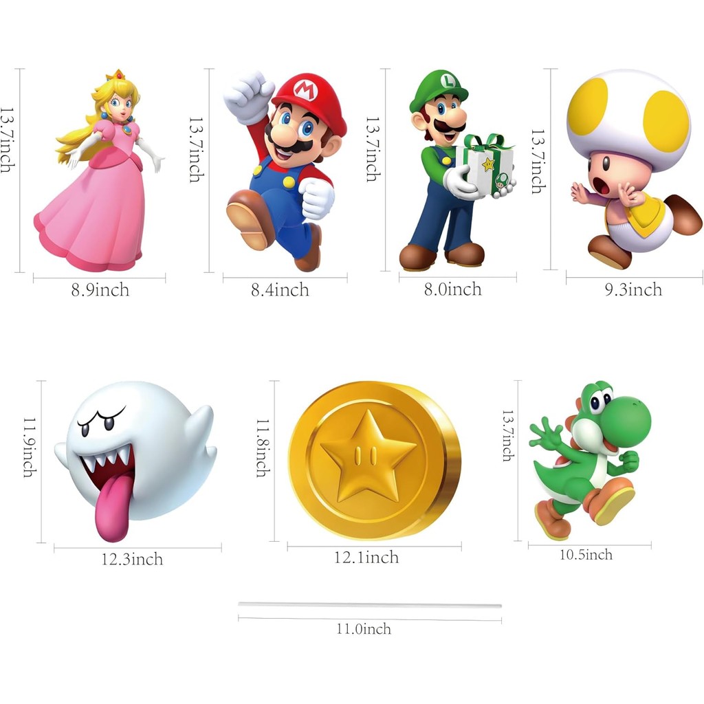 Mario Themed Birthday Party Supplies, 7pcs Mario Party Decorations Yard ...