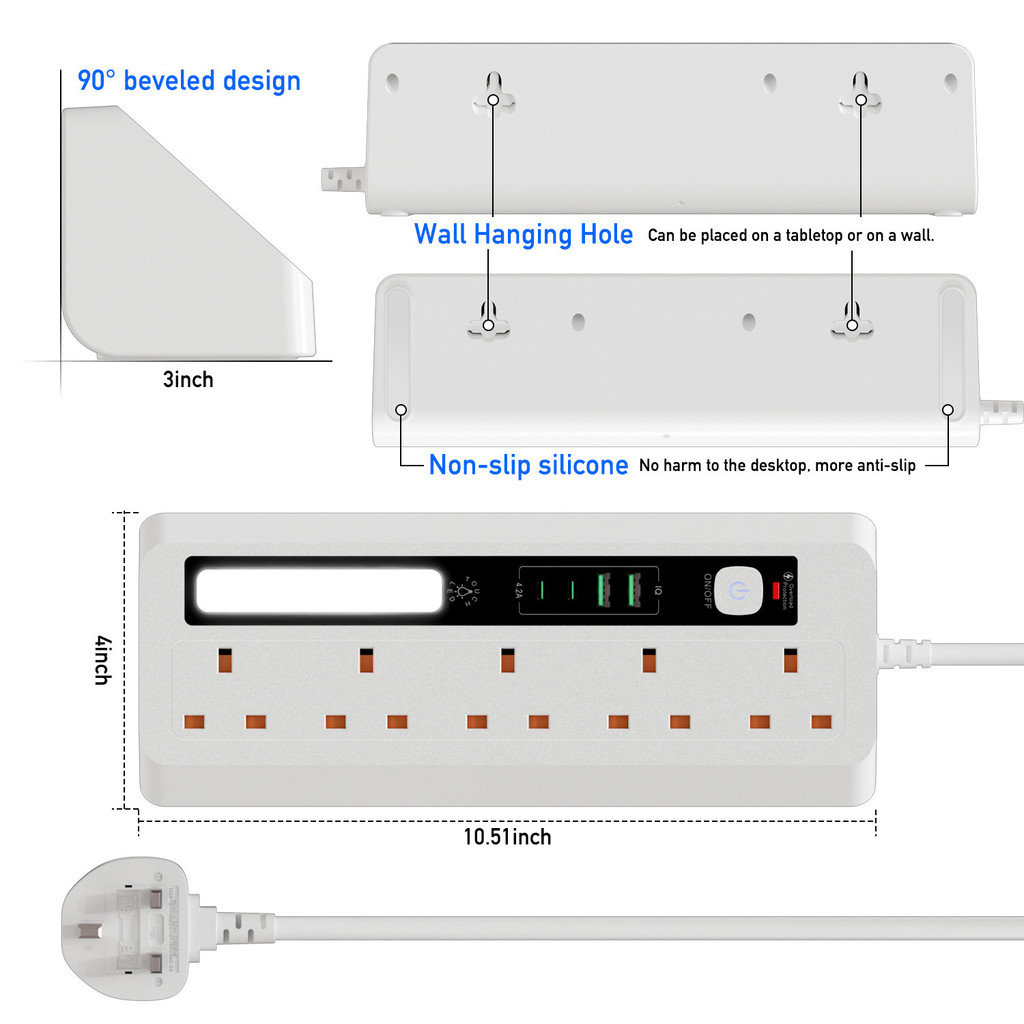 Entension Plug with USB C UK Plug Table Extension Plug Desk Clamp Night ...